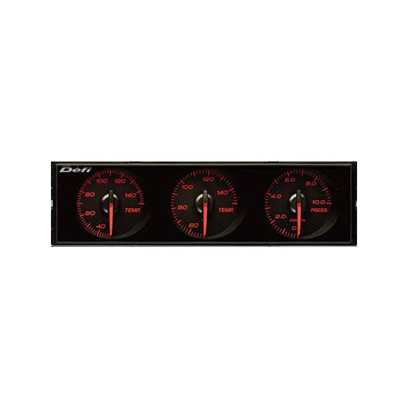 Defi DIN Triple Gauge Cluster - Red Dial, Red Arm